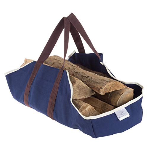 Log Carrier Tote for Firewood- Heavy Duty Canvas Log Holder Bag with Reinforced Handles for Firepits, Fireplaces and Campfires by Pure Garden