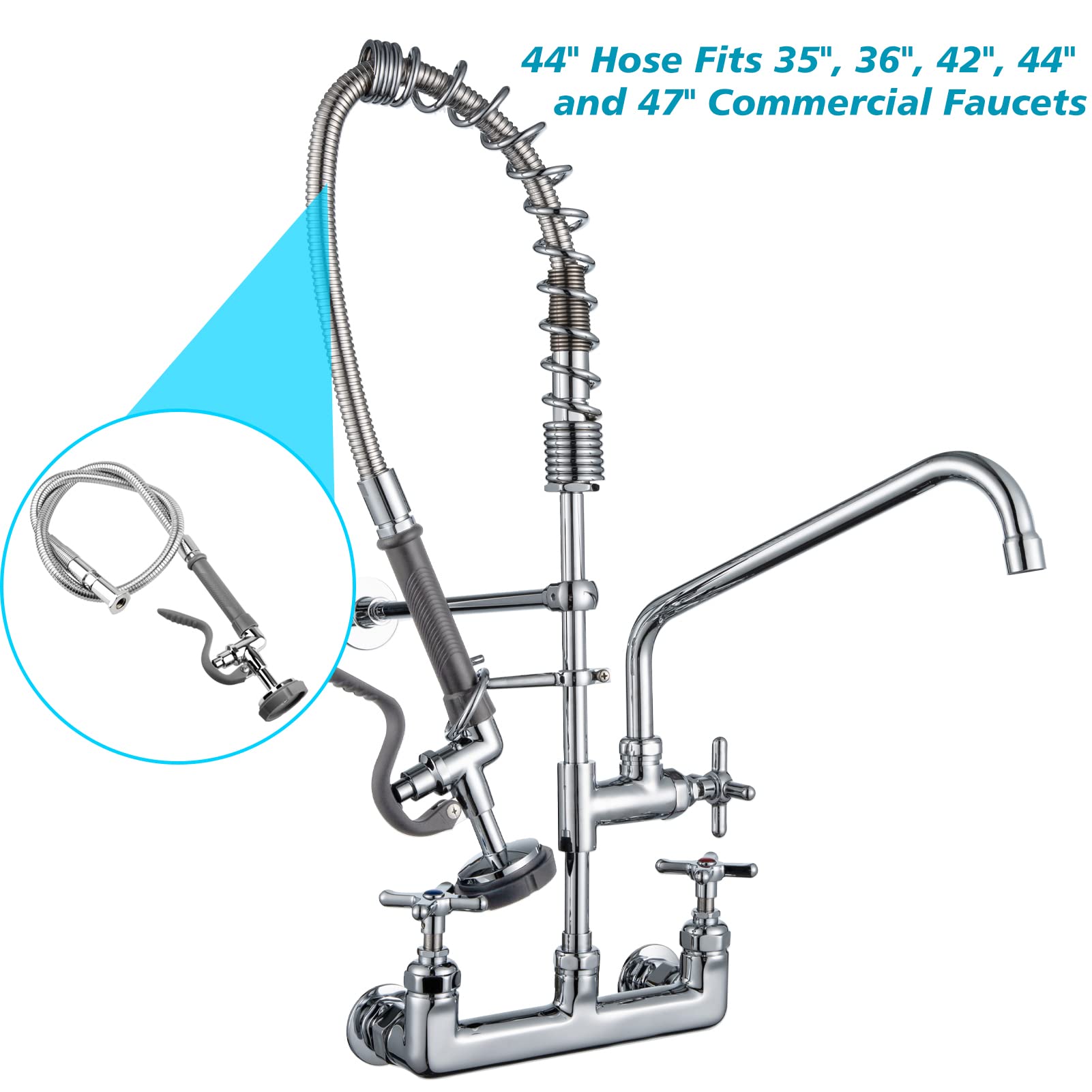 NETISR Commercial Sink Sprayer with 44" Flexible Stainless Steel Hose, Universal Pre-Rinse Dish Spray Valve Replacement Kit Assembly Sprayer Nozzle Head, Grey