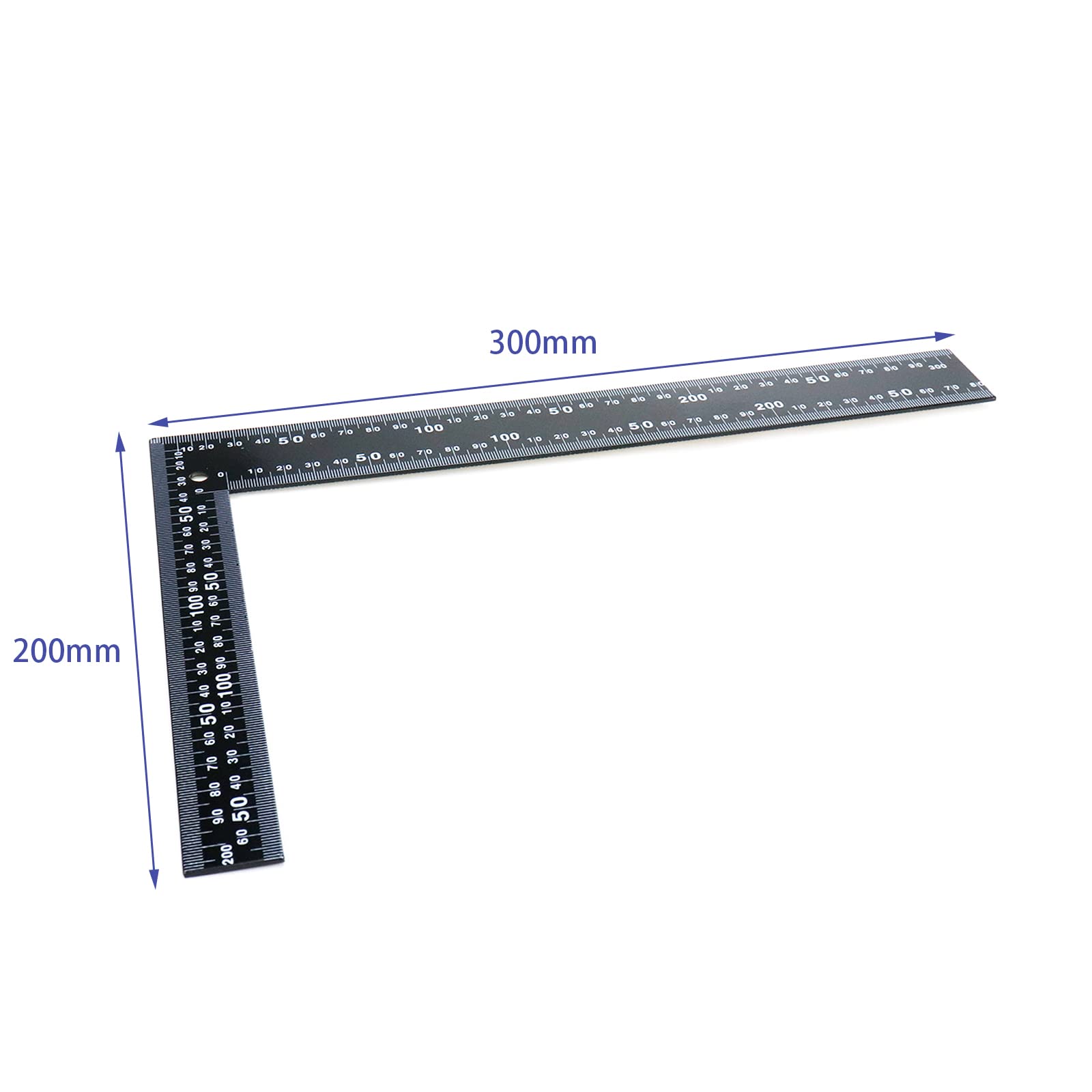 Meprotal Stainless Steel 90 Degree Angle Measuring Square Ruler L-Shaped Woodworking Measuring Wood Tool 150×300mm (Black)