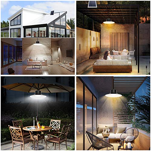 NIORSUN Solar Lights Outdoor, LED Solar Pendant Light 3000K|4000K|5000K| Dimmable Lighting with Remote Control, 16.4ft Cable IP66 Waterproof for Patio, Garage, Camp, Chicken Coop, Shed Barn