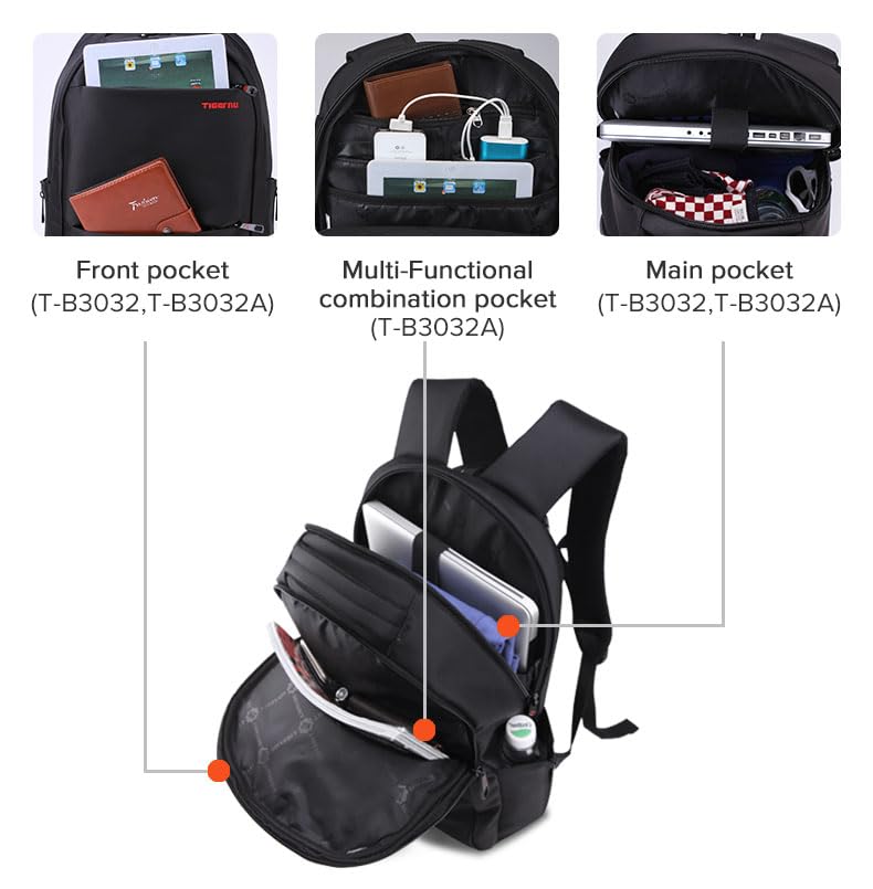 Tigernu Street Style 15.6" Laptop Backpack, Black, 3/4 x 17-inch