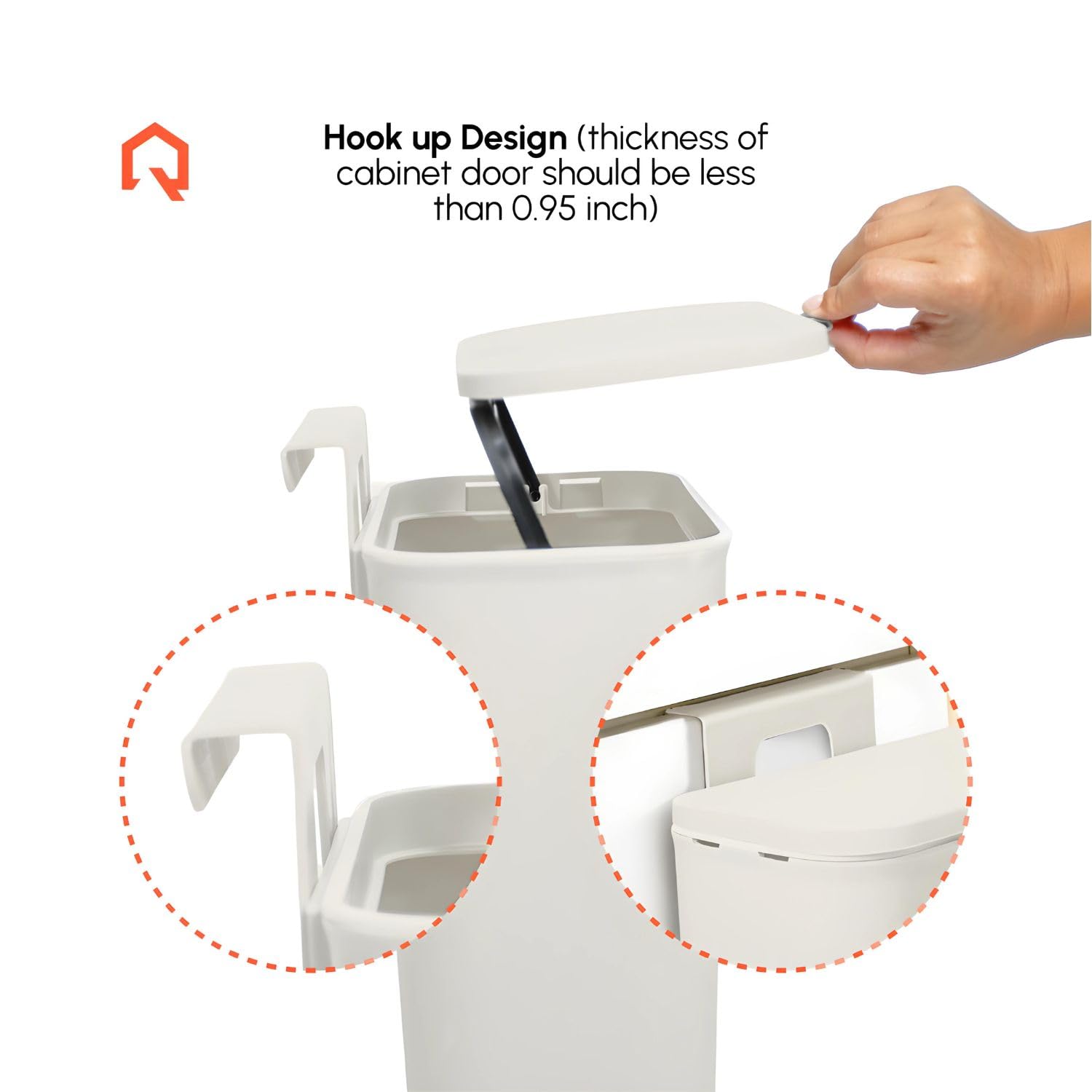 QUALIKUS 2.4G Kitchen Trash Bin for Counter Top or Under Sink, Hanging Small Trash Can with Lid for Bathroom/Bedroom/Office/Camping, Dorm Room, Garage (Off White)