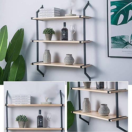 PIBM Stylish Simplicity Shelf Wall Mounted Floating Rack Shelves Iron Art Solid Wood Bookshelf Living Room Background Wall,Layer 2/3,2 Colours,4 Sizes, Black Border , 80x26x104cm