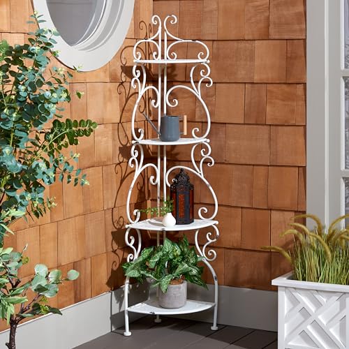 SAFAVIEH Outdoor Collection Turuca Antique White Wrought Iron 4-Tier Corner Shelf (Fully Assembled)