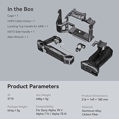 SmallRig A7 IV Cage with Top Handle, Clamp for HDMI Cable and Side Handgrip, Advanced Kit for Sony Alpha 7R V/Alpha 7 IV/Alpha 7S III - 3710