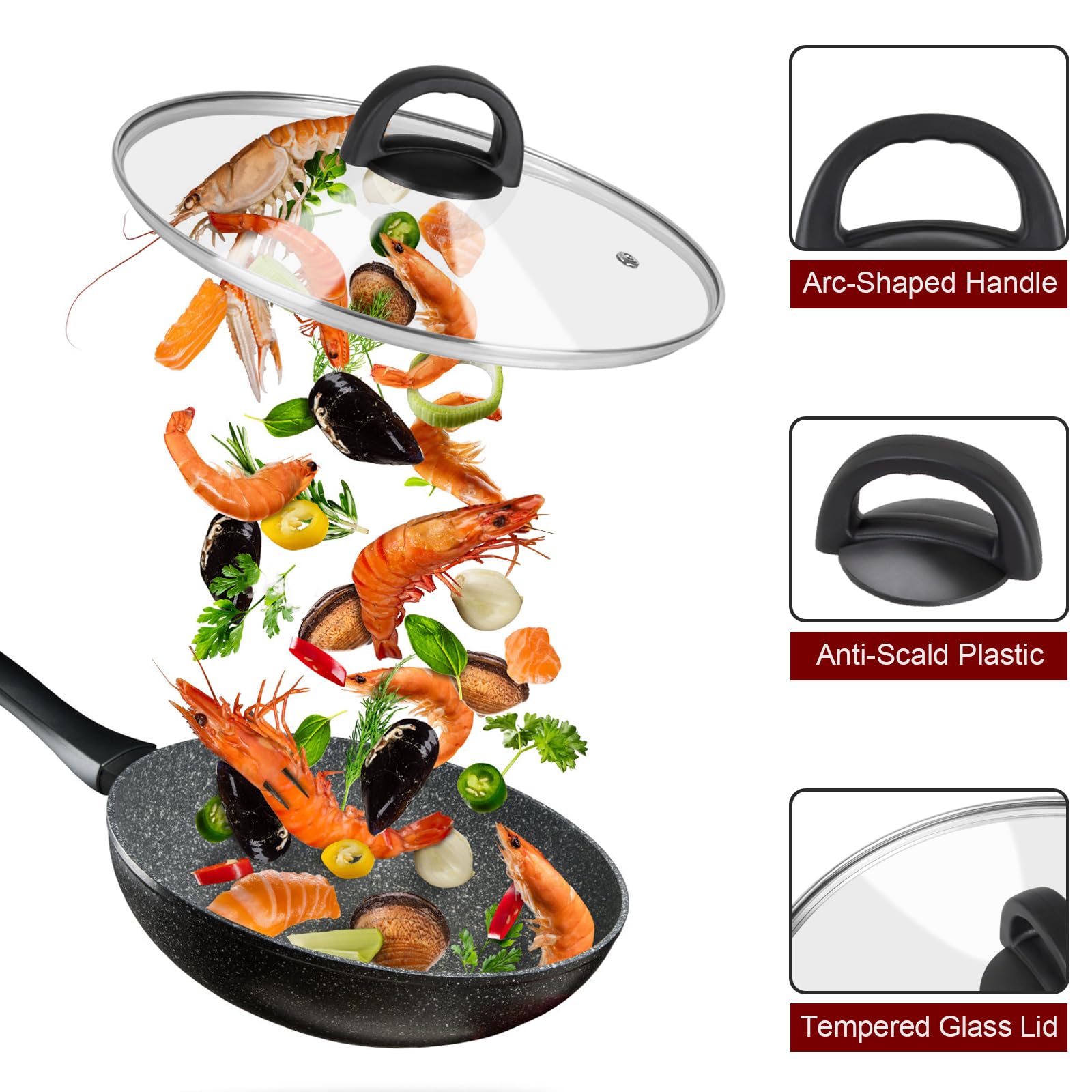 Tempered Glass Pan Lid, 10.5" Pot Lid with Heat Resistant Handle, Pan Cover for Frying Pan, Skillet, Cast Iron, Wok, Universal Cookware