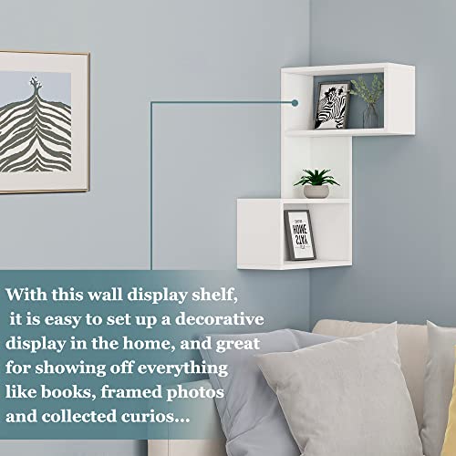 RANK Corner Shelf Wall Mounted, White Corner Shelves, Floating Corner Bookcase, Wall Storage Shelves for Wall Decor Living Room, Bedroom, Bathroom