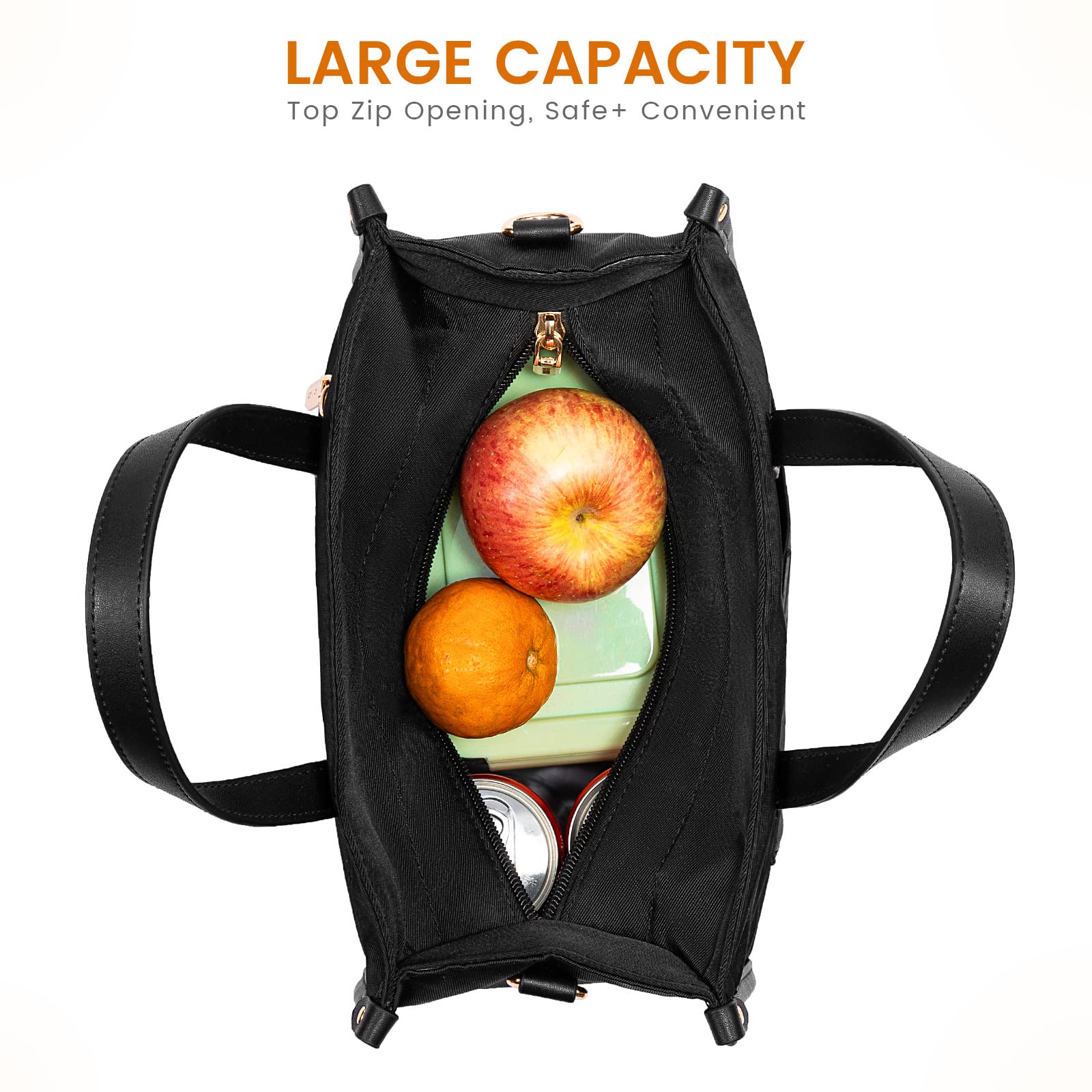 LOVEVOOK Lunch Bag Women Work,Lightweight Insulated Lunch Box for office-lady College Picnic Beach,Fashionable to Match,Black,S