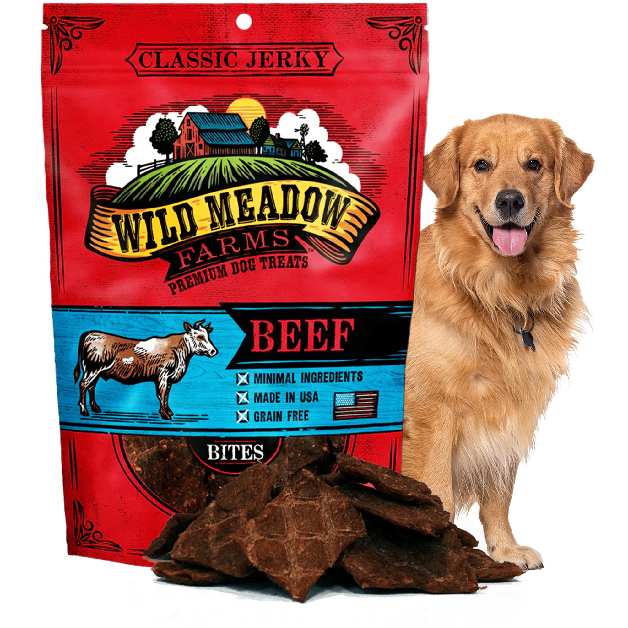 Wild Meadow Farms - Classic Beef Bites, Soft Jerky Treats for Dogs, Grain-Free & All-Natural, Ideal for Training, Portioning, and High-Value Rewards for All Breeds & Ages - 3.5 Ounce Pouch