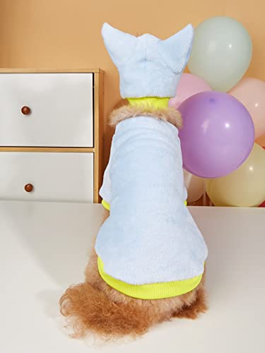 QWINEE 2Pcs Dog Plush Sweatshirt with Hat Set Lovely Dog Shirt Costume for Puppy Small Medium Dogs Kitten Cats Blue M