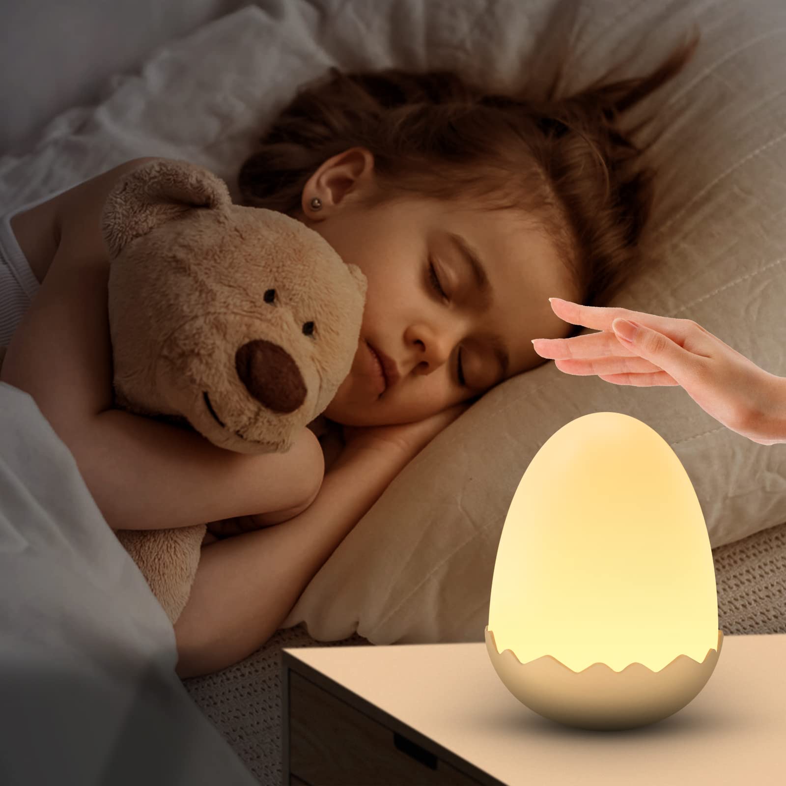 JSKNB Baby Night Light, Egg Nursery Night Light with Touch Control & 8 Color Changing, Portable Dimmable Small Kids Night Light for Bedroom, Soft Warm Light for Breastfeeding, Up to 100 Hours
