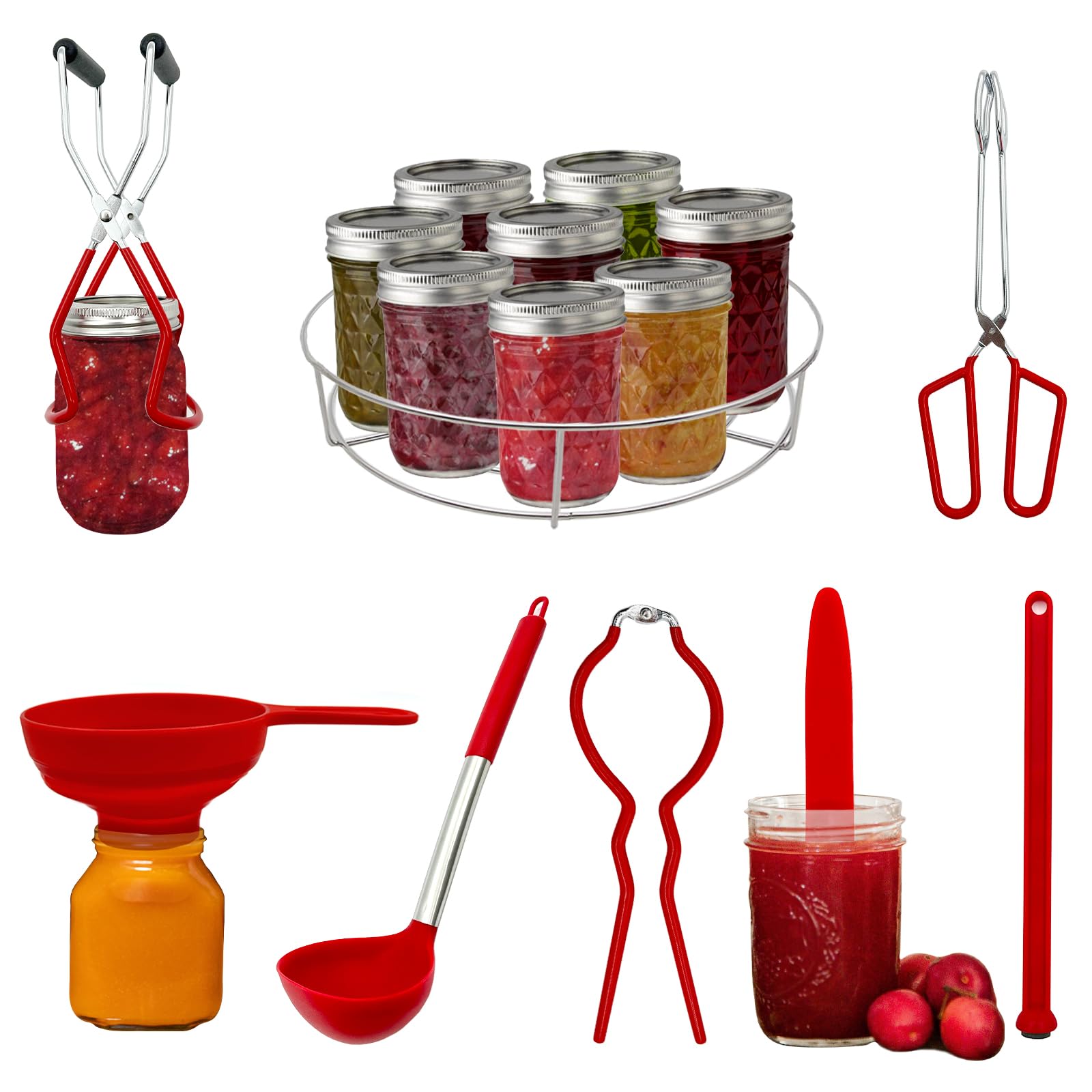 REPALY 8 Pieces Canning Supplies Starter Kit, Canning Tools Set with Rack, Funnel, Spoon, Tongs, Jar Lifter, Lid Lifter, Jar Wrench, Bubble Remover