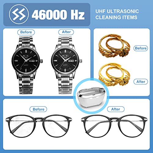 VLOXO Ultrasonic Cleaner with Digital Display 700ml Touch Screen Device Ultrasonic Cleaning Device Ultrasonic Bath Ultrasonic Cleaner Machine for Watches Jewelry Razor Heads Coin(White)