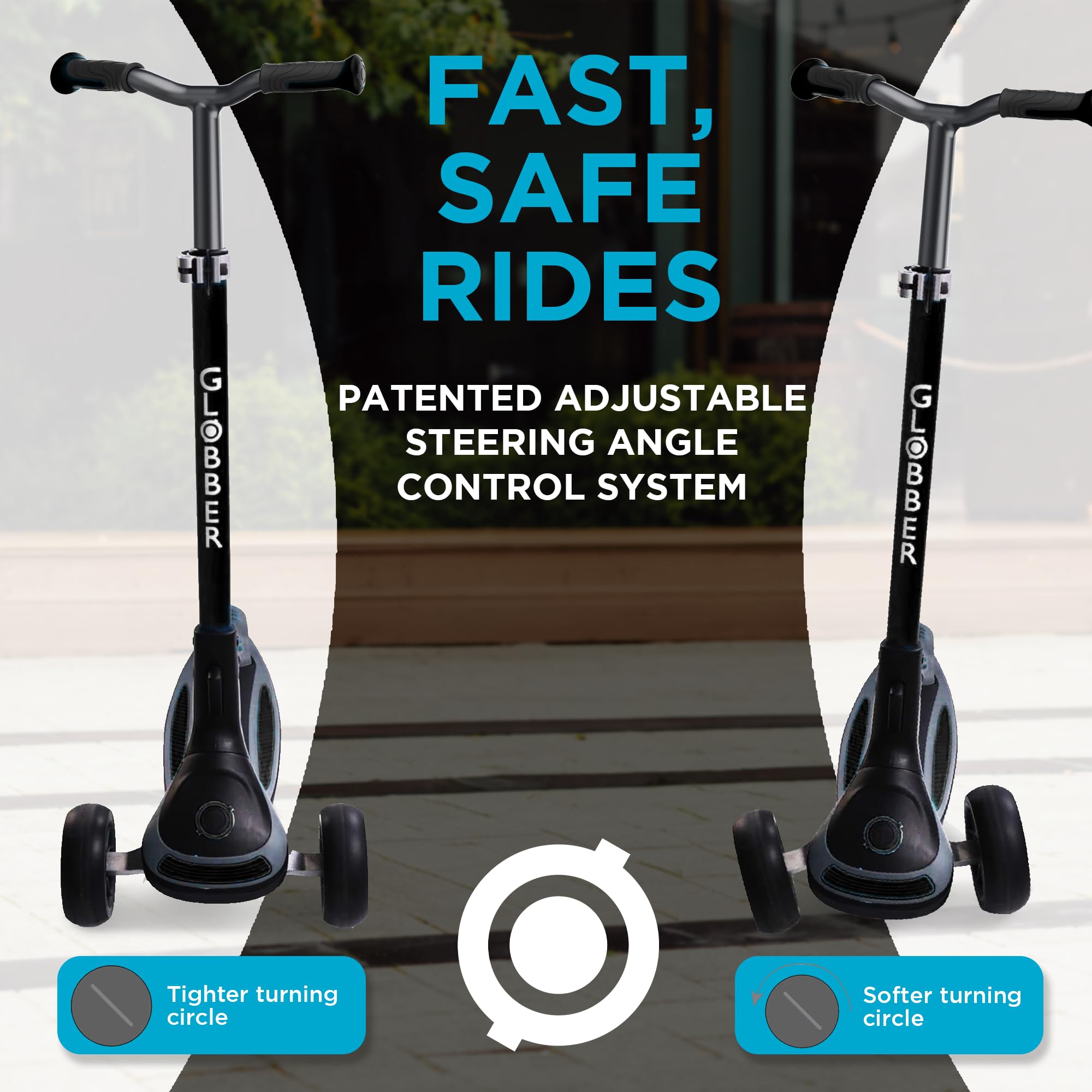 Globber Ultimum Scooter | 3-Wheel Kick Scooter for Adults & Kids 5+ | Foldable Kick Scooter with Safe, Non-Slip Deck & Premium Brakes (Navy Blue)