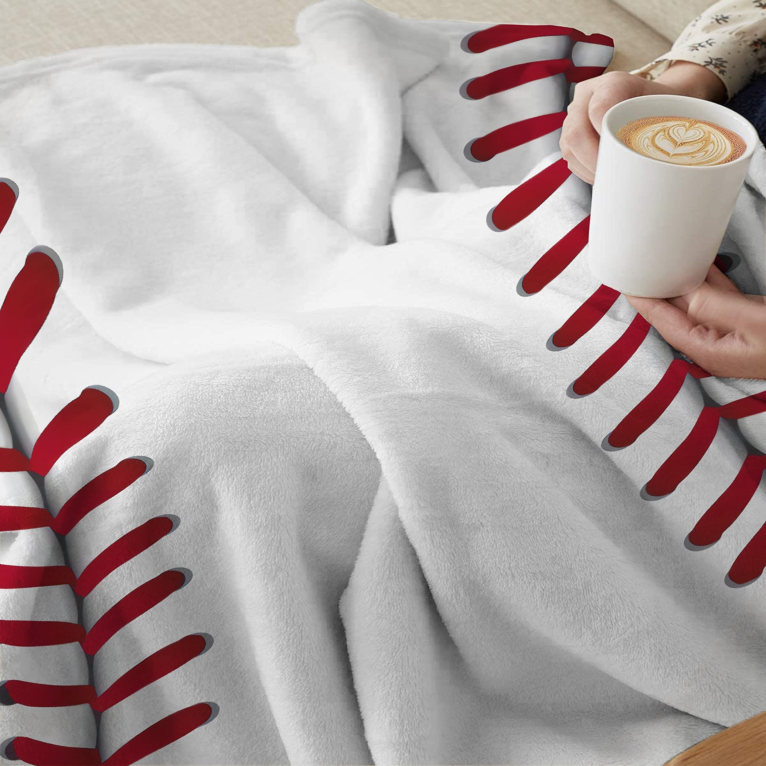 Pindola Cute Baseball Texture Throw Blanket Warm Lightweight Soft Cozy Warm Home Decoration 60"x50" for Teen