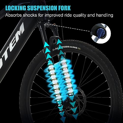 Totem Volcano Electric Bike for Adults 27.5β, 500W Powerful Motor, Ebike 48V 11.6Ah Removable Integrated Lithium Battery, Shimano 21-Speed, Mechanical Locking Suspension Fork-Blue