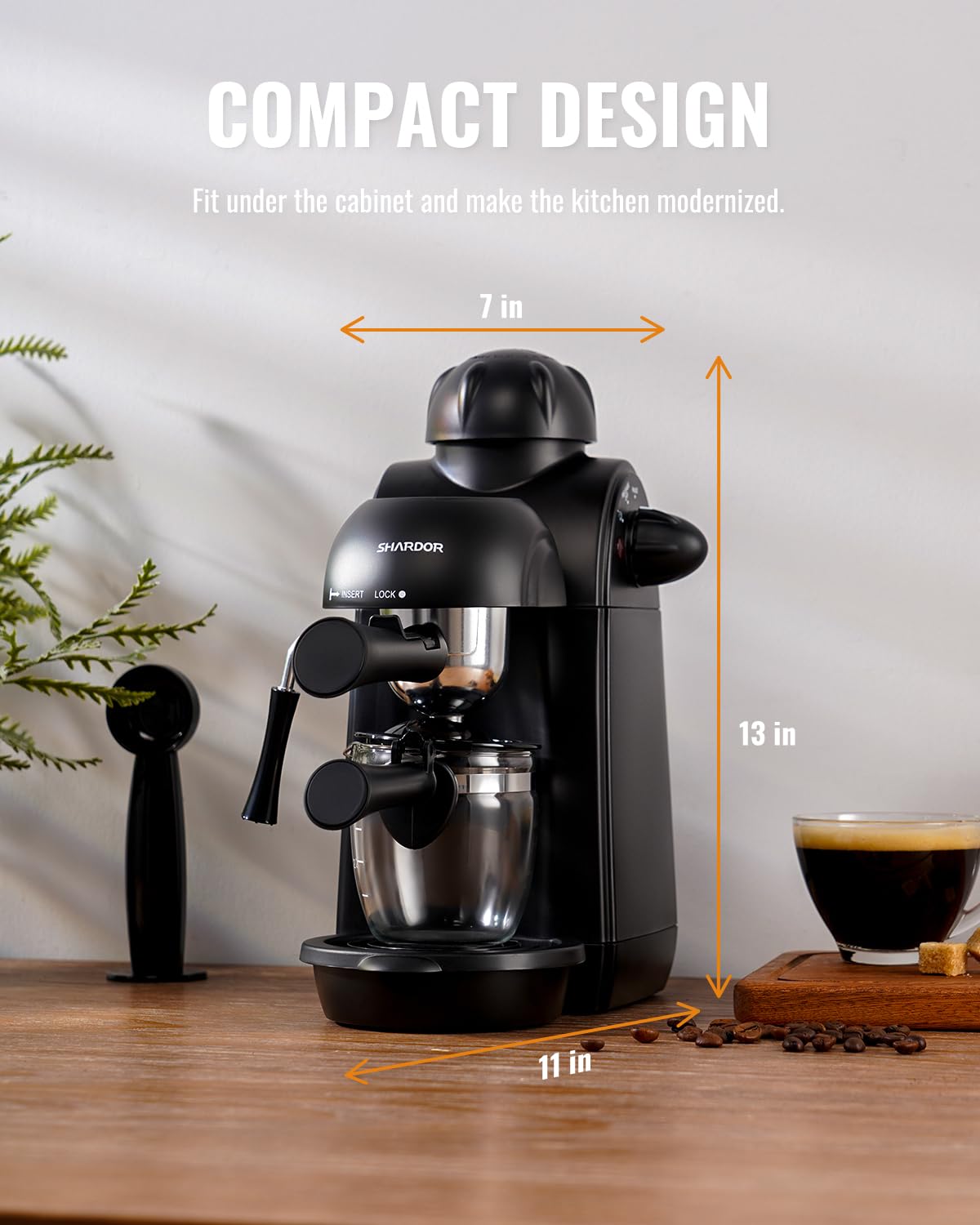 SHARDOR Espresso Machine with Powerful Steamer, 5-Bar Cappuccino Espresso Maker with Steam Milk Frother, 1-4 Cup Latte Coffee Maker for Home, Black