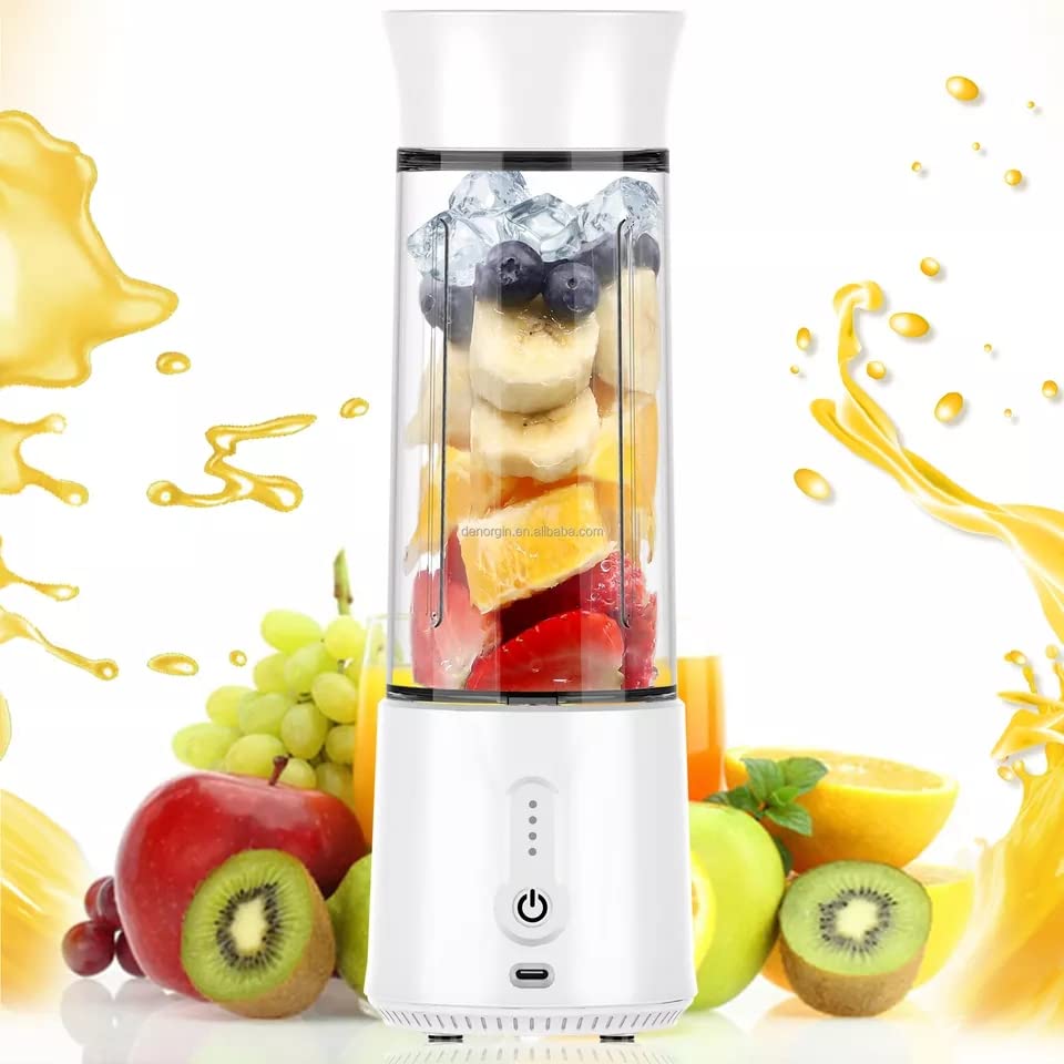 Smart Portable Blender - 17Oz Personal Blender for Smoothies and Shakes| 4000mAh Rechargeable USB Blender with 6 Blades| Blender for Sports ,Travel,Gym ,Fruit Juice Mixer, Home, Office, and Outdoors (White)