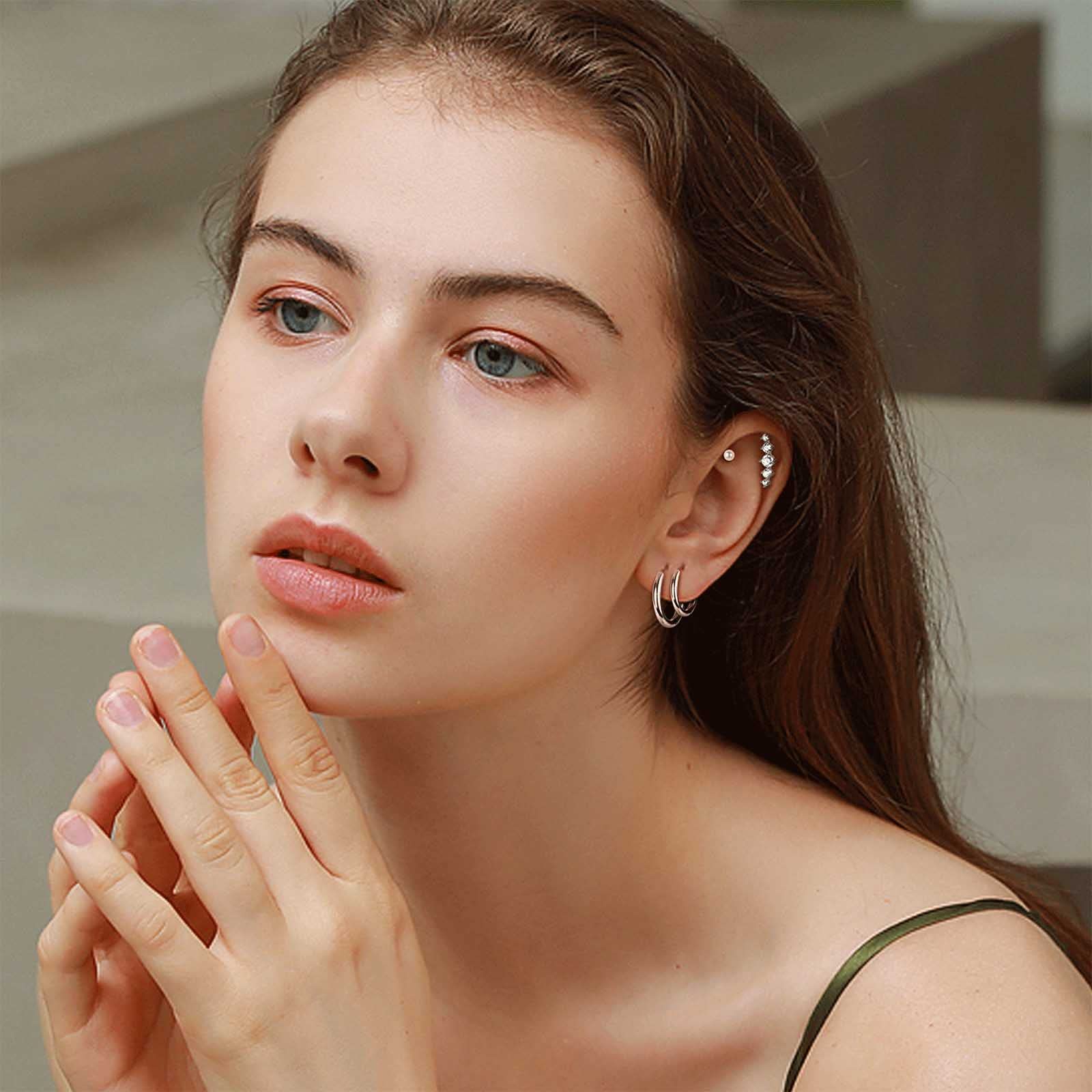 Jstyle 20G Stainless Steel Stud Earrings for Women Men Star Moon Heart CZ Flat Back Earrings Set Cartilage Earrings Hoop Small Flatback Earrings Stud Tragus Helix Daith Piercing Jewelry Silver Tone
