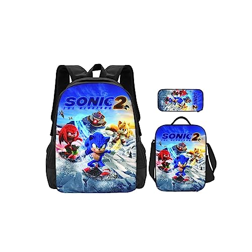 Qxpztk Cartoon Backpack Set 3D Printing Backpack Three-Piece Sports Leisure Backpack Travel Backpack With Lunch Bag