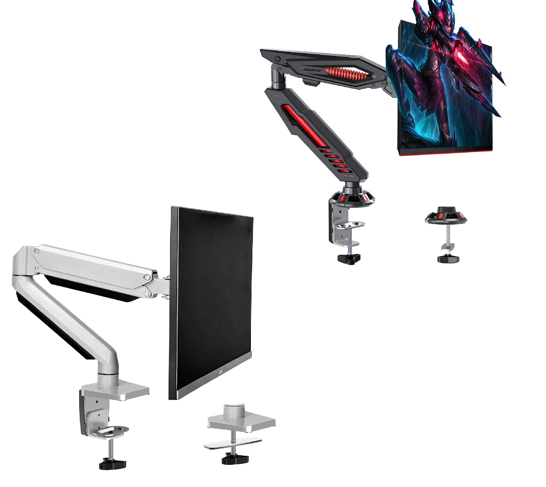 MOUNTUP Single Monitor Mount & Gaming Black Red Single Computer Monitor Stand Desk Mount Bundle