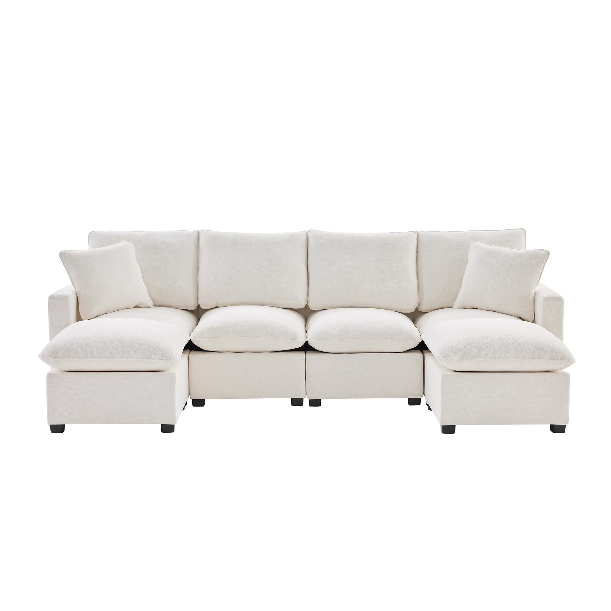 Tmsan Chenille Sectional Sofa Cloud Couch for Living Room, 110" Modern U Shaped Comfy 4 Seater Modular Sofa with Chaise Lounge & 2 Pillows for Bedroom Apartment Office
