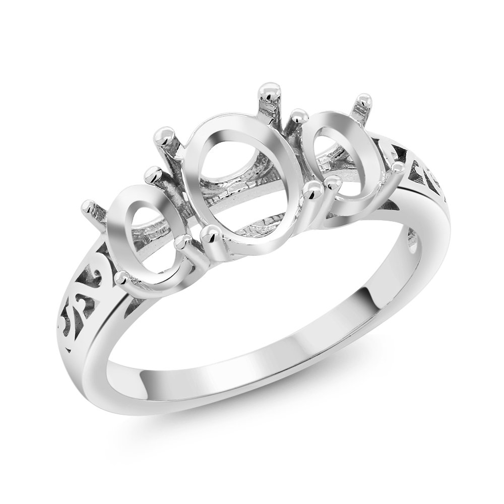 Gem Stone King 925 Sterling Silver Customized and Personalized Engagement Promise 3 Gemstone Birthstone Name Engraved Couple Mother's Ring For Women (Size 8)