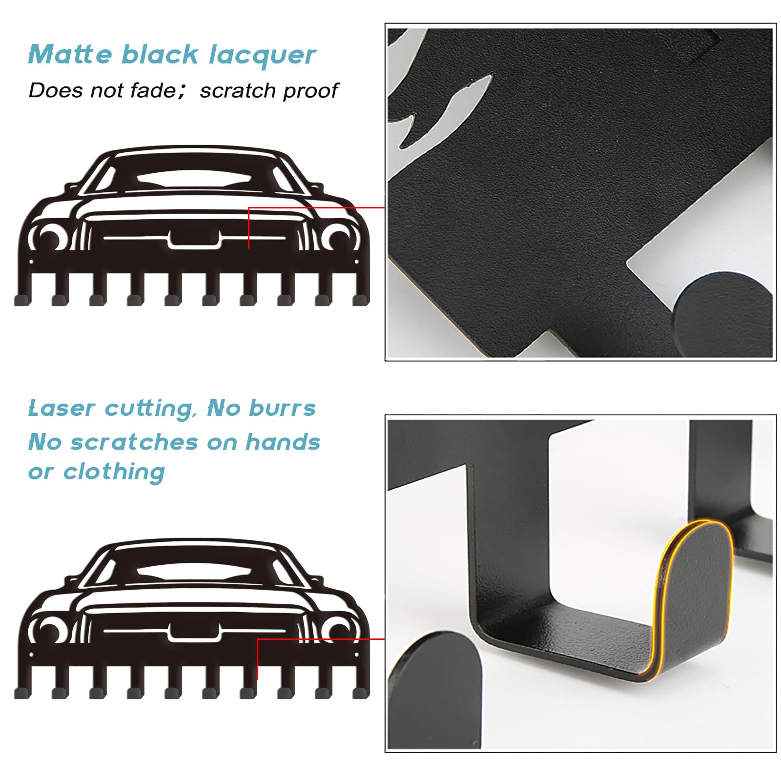 SUPERDANT Key Holder Car Theme Wall Mounted Key Hooks for Wall Decorative with 10 Hooks Black Metal Key Organizer Rack Hanger for Entryway Front Door Hallway Office Man Cave Decor