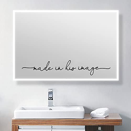 Made In His Image Mirror Decal, Transfer Sticker, Mirror Sticker, Wall Vinyl Decal, Removable Vinyl Sticker, Window Sticker, Christian Sticker, 18x3 inch (Black)