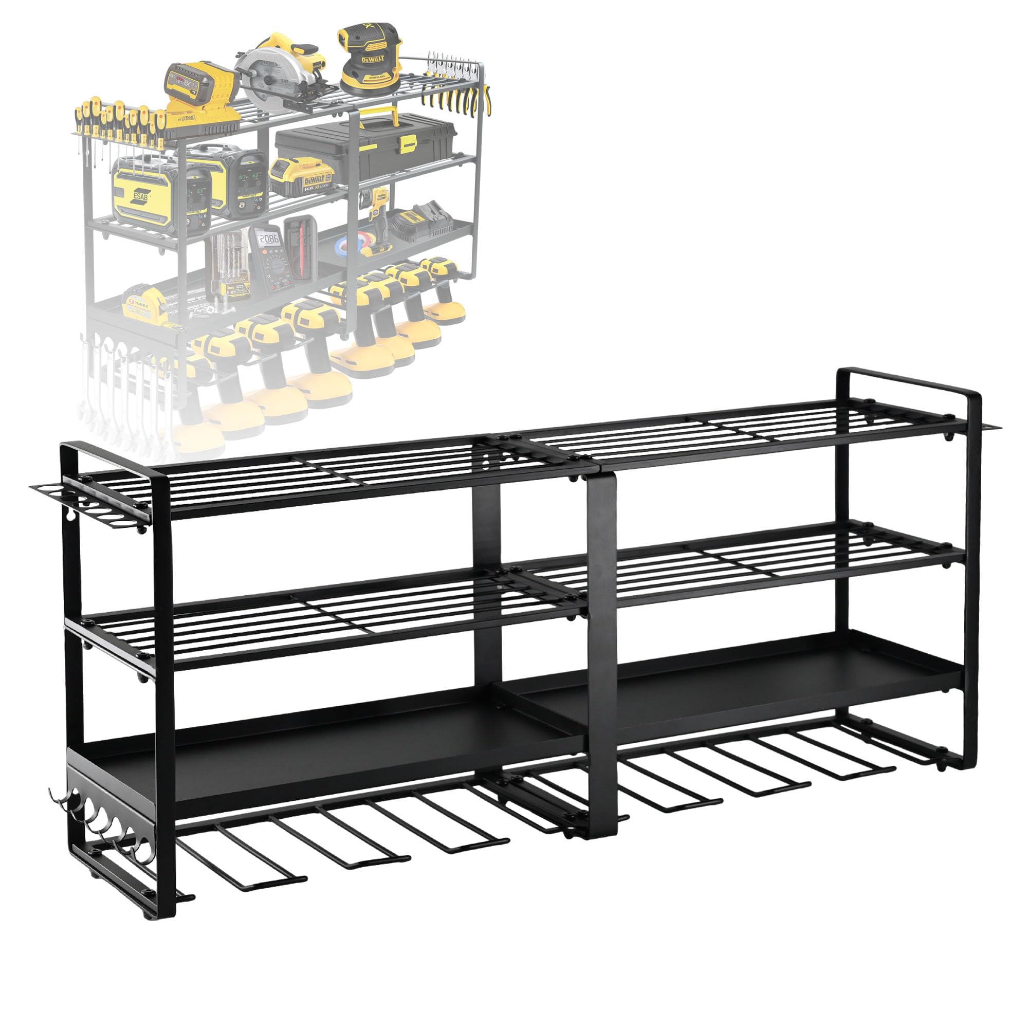 Power Tool Organizer Wall Mount, Metal Powder Drill Holder 8 Layer Tool Organizer and Storage for Garage Cordless Drill and Bit Screw
