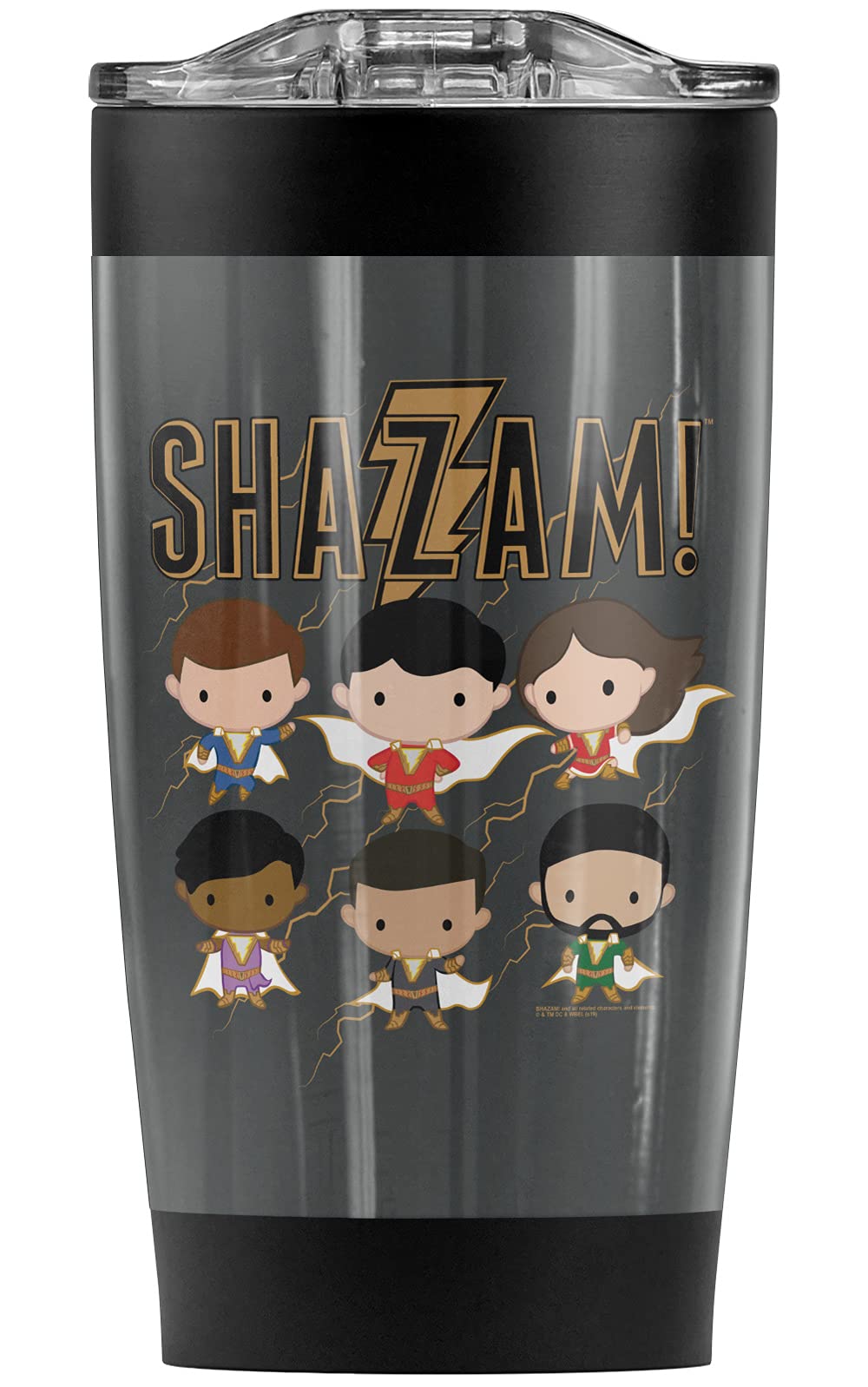 Logovision Shazam! Movie Chibi Group Stainless Steel Tumbler 20 oz Coffee Travel Mug/Cup, Vacuum Insulated & Double Wall with Leakproof Sliding Lid | Great for Hot Drinks and Cold Beverages