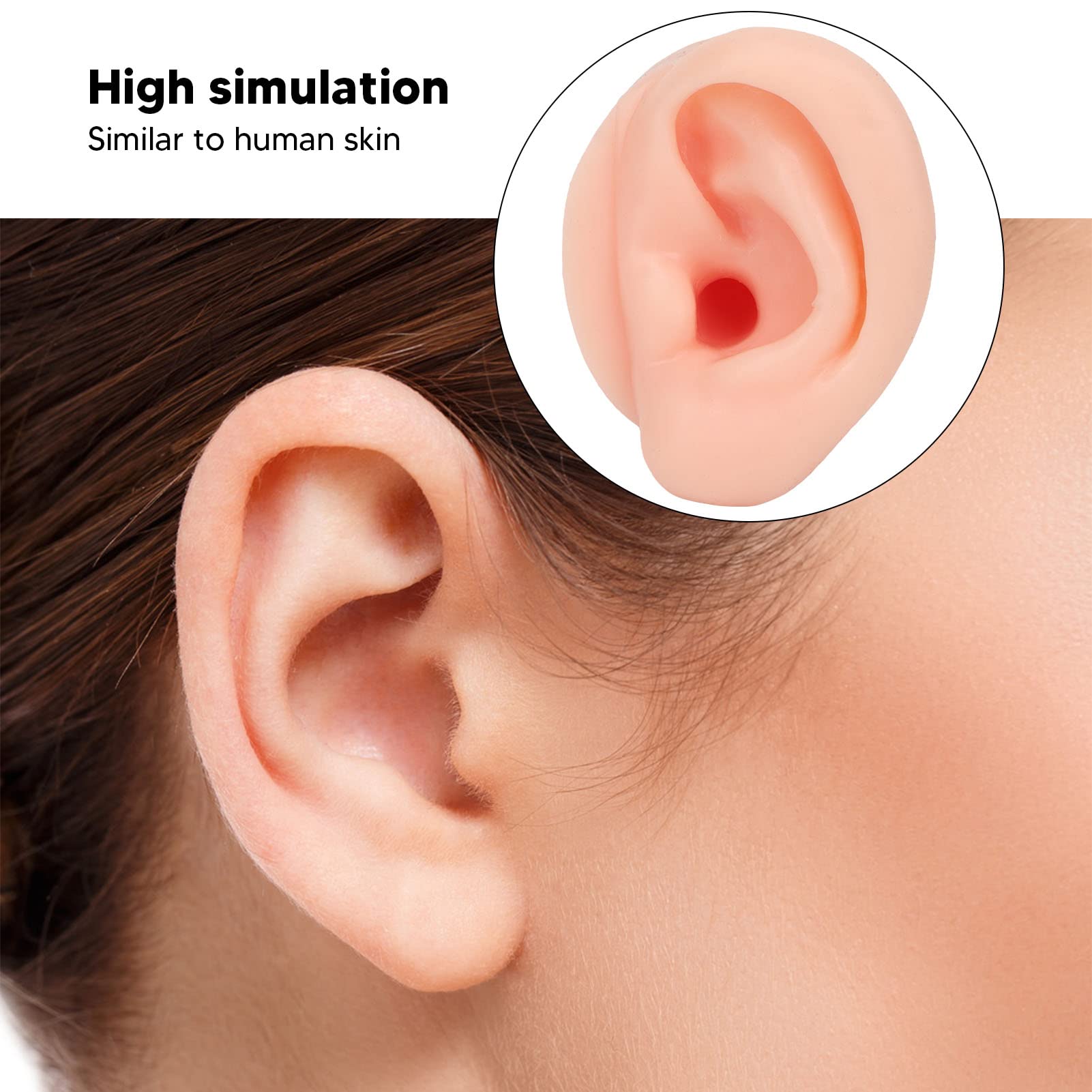 Piercing Ear Model Training Accessory Silicone Ear Model Soft Light Skin Color Reusable Long Ear Canal For Teacher For School (Right)