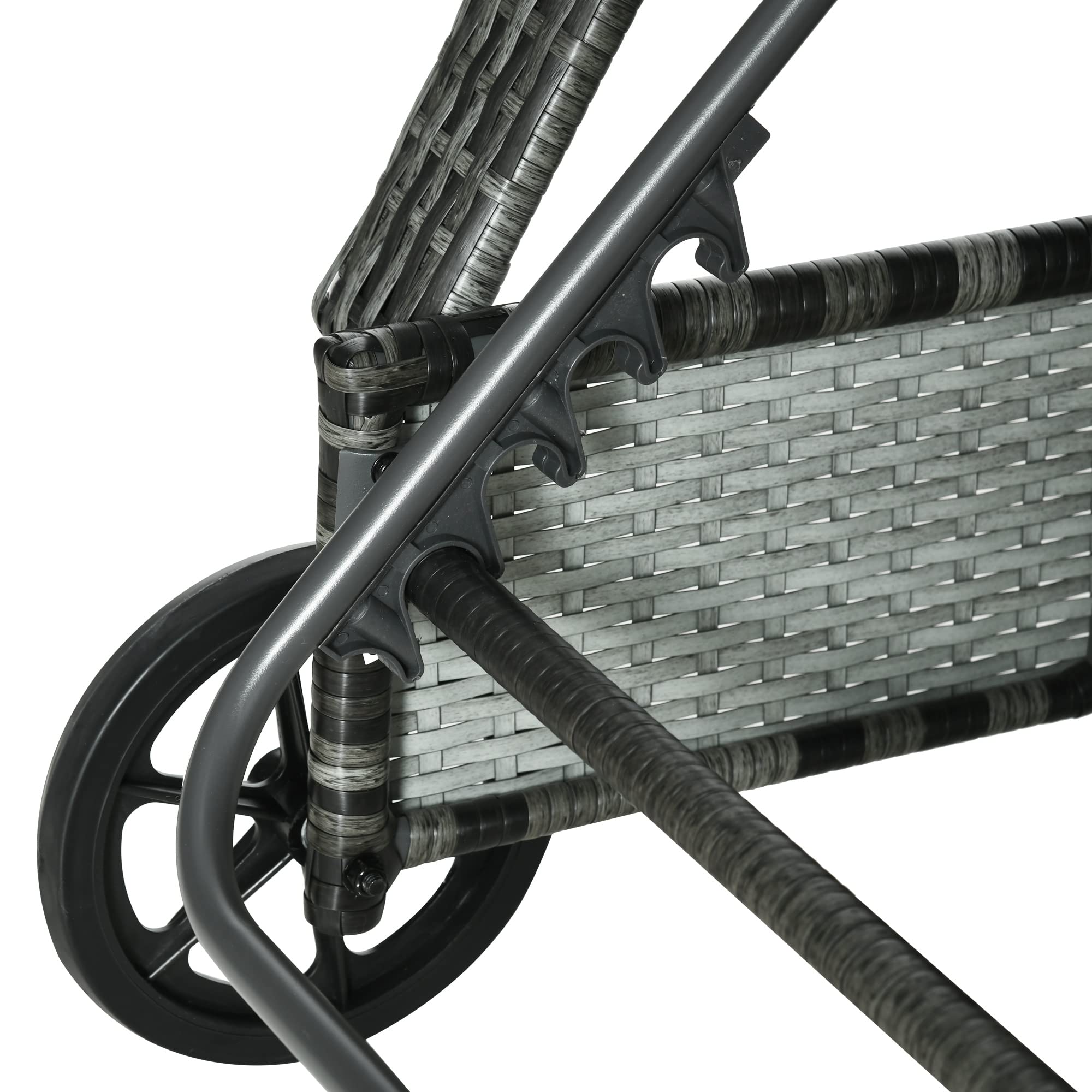 Outsunny Wicker Outdoor Chaise Lounge Set of 2, 5-Level Adjustable Backrest PE Rattan Pool Lounge Chair with Wheels, Cushion & Headrest, Mixed Gray and Charcoal Gray