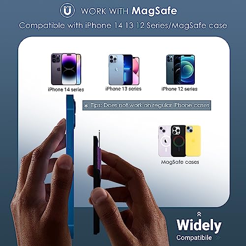 Upgraded 2 in 1 MagSafe Wallet for Apple iPhone 14/13/12 Series, Fits 5+ Cards and Cash, Magnetic Card Wallet Holder with Phone Grip, Stretchy iPhone Mag Safe Wallet for Maximum Flexibility Purple