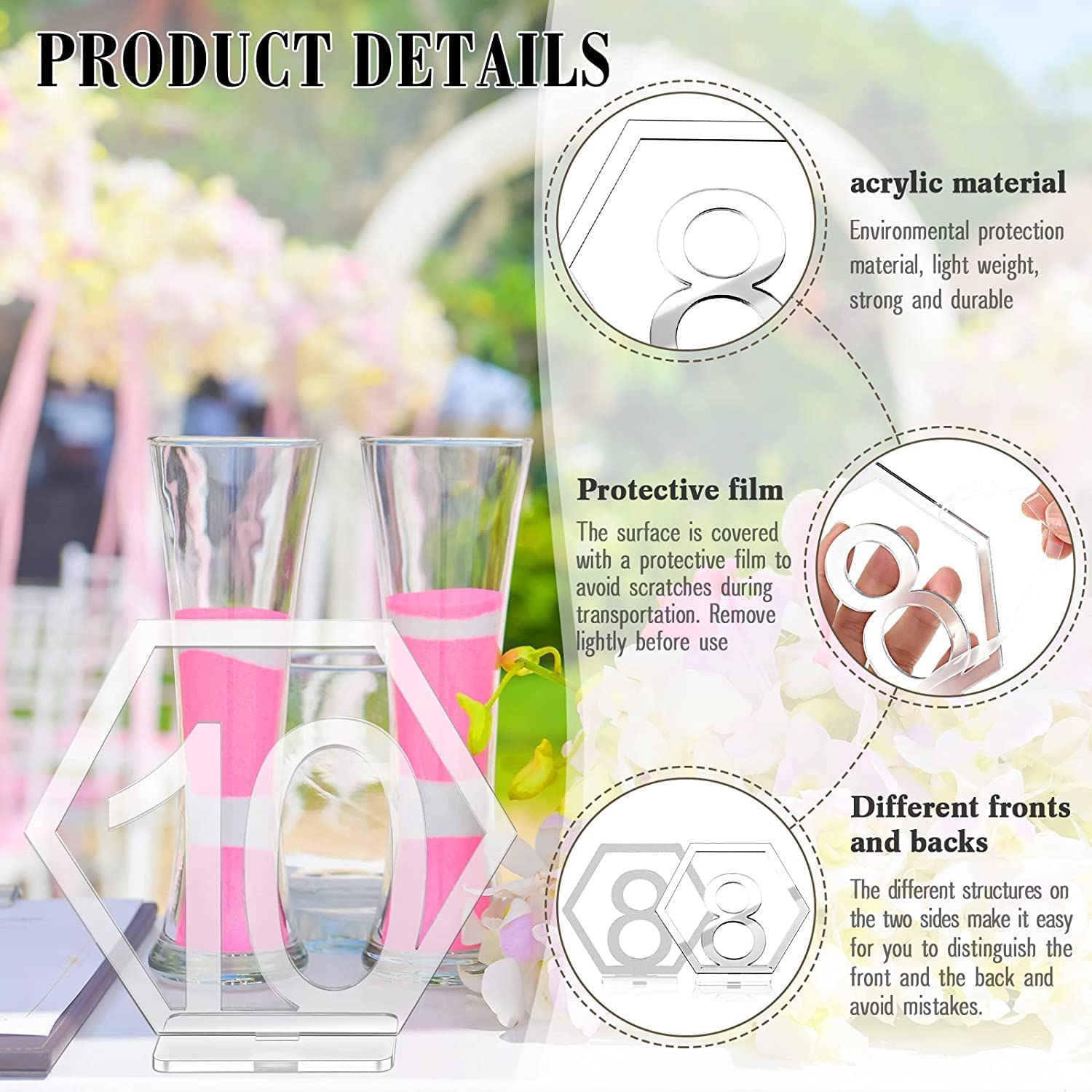 Velidy Table Numbers, Wedding Acrylic Standing Table Numbers with Holder Base for Wedding, Party, Events or Catering Decoration (Silver-20)