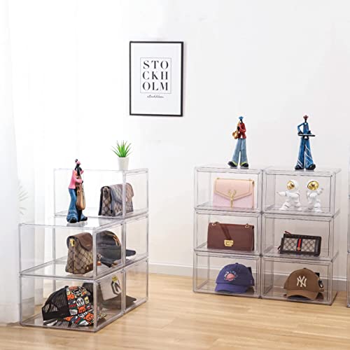 ZLLZUU Purse and Handbag Storage Organizer for Closet, Clear Acrylic Display Case for Collectibles, 3 Pack Plastic Storage Boxes with Magnetic Door for Wallet, Cosmetic, Toys (Large Door)