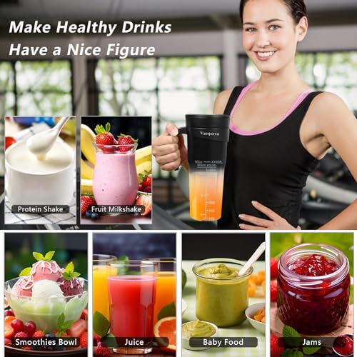 Vaeqozva Portable Blender-Personal Blender USB Rechargeable for Shakes and Smoothies Mini Blender Smoothie Maker on the Go Blender Cup with 6 Blades 16Oz Small Fruit Blender Home Travel Sports Gym