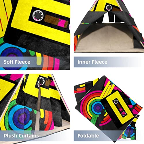 RATGDN Small Pet Hideout Retro Audio Cassette Tapes Rainbow Hamster House Guinea Pig Playhouse for Dwarf Rabbits Hedgehogs Chinchillas
