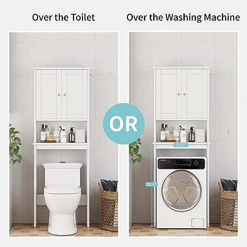 Shintenchi Over The Toilet Storage Cabinet, Bathroom Shelf Organizer with Anti-Tip Device Small Freestanding Space Saver with Adjustable Shelf,White