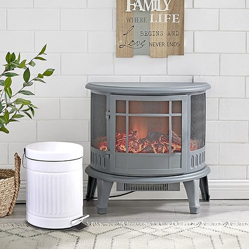 OCTMUSTARD 5 L Round Step Pet Trash with Lid,Mini Metal Pedal Bin,Small Garbage Can Wastebasket for Home,Car or Office,White