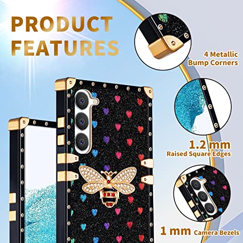 Loheckle for Samsung Galaxy S23 Plus Case for Women, Designer Square Cases for Samsung S23 Plus Case with Ring Stand Holder and Lanyard, Stylish Bees Luxury Cover for Galaxy S23+