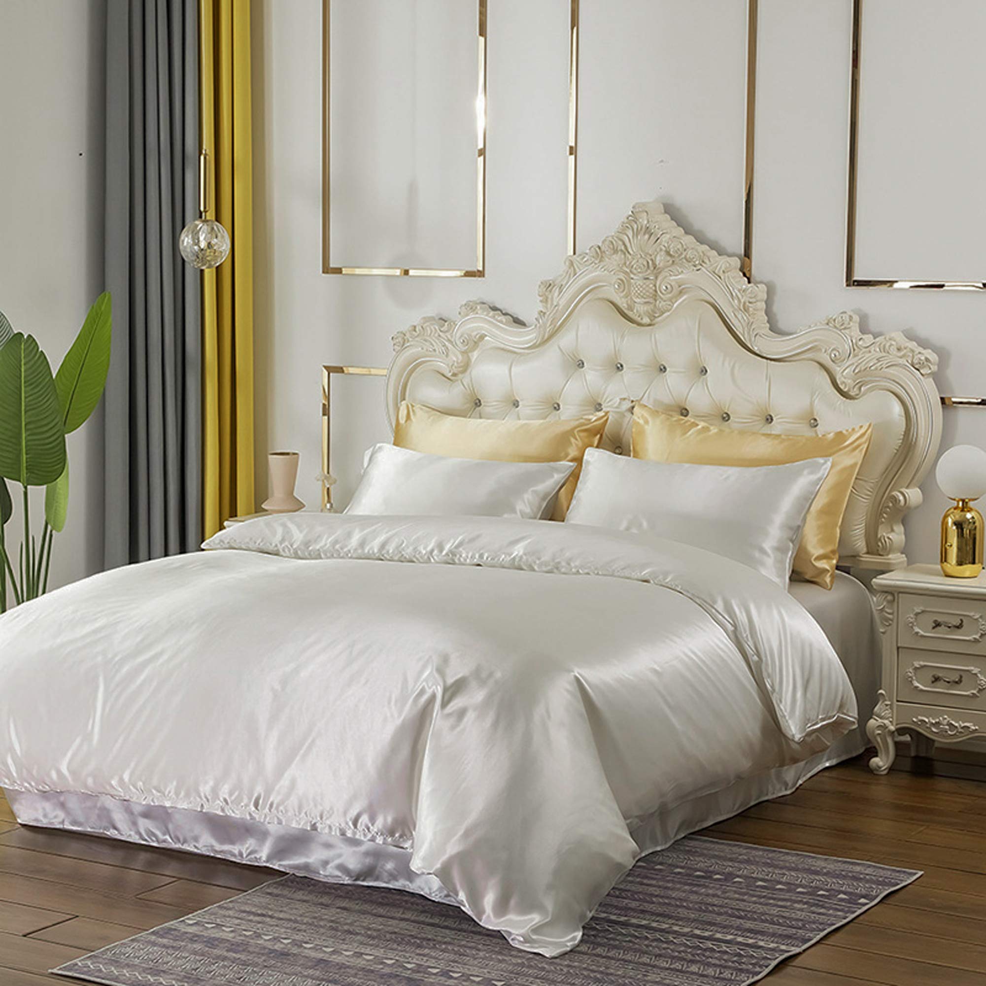 Vagasi White Duvet Cover Set King Size 3 Pieces - Comforter Cover Super Soft with 2 Pillow Shams - Satin Bedding Set Breathable & Smooth with Zipper Closure