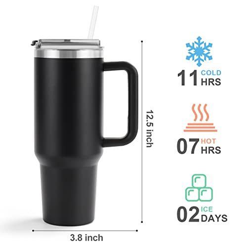 SOOZELEN 40oz Tumbler with Handle & Straw Lid, Insulated Travel Mug, Double Walled Keeps Drinks Cold & Heat for Long Time(Black)