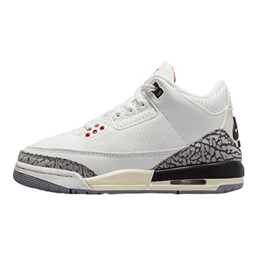 Nike Air Jordan 3 Retro White Cement Reimaged Big Kids 4.5Y, Summit White/Fire Red-black