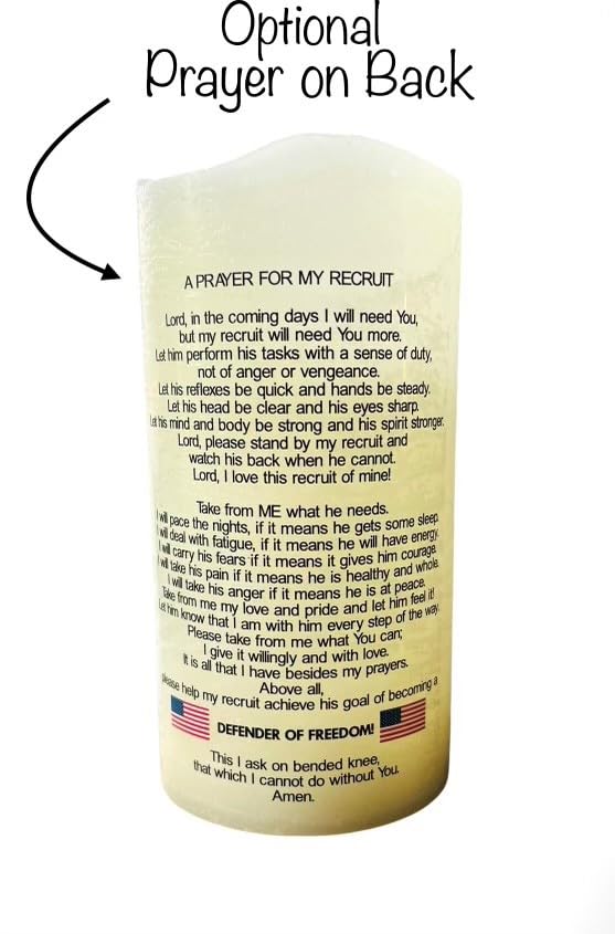 Ships Fast from Texas! Personalized Crucible Extra Bright Real Wax LED Flameless Flickering Prayer Candle with Name, Battalion, Company, and Platoon.