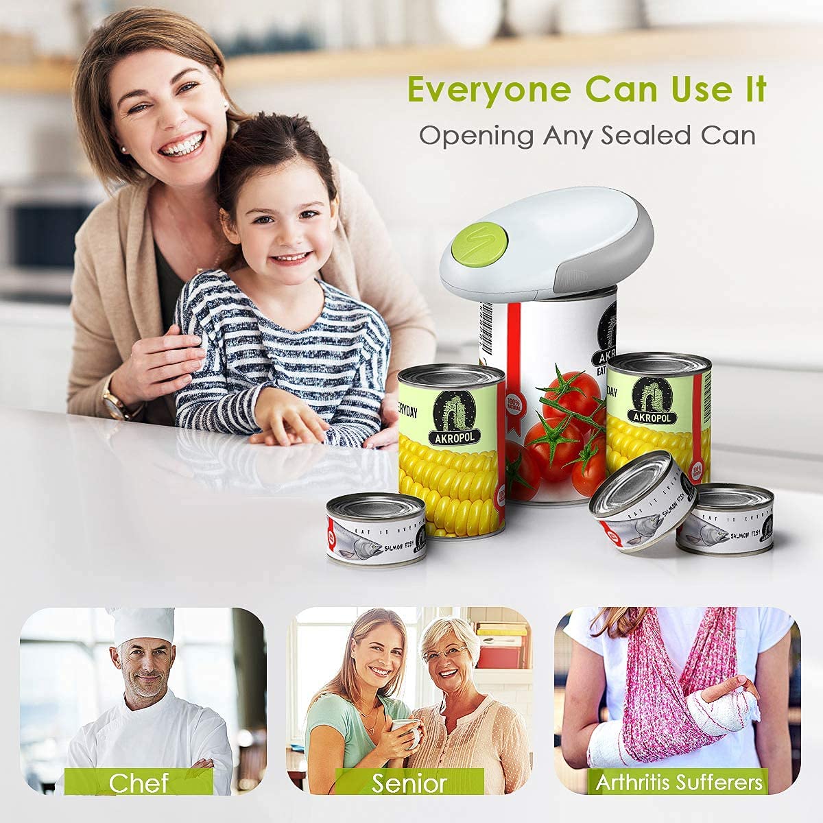 NOLTSE Electric Can Opener, Safety Can Opener Smooth Edge, A button to Open Your Cans, No Sharp Edge, FoodSafe, Battery Operated, Mini Can Opener Electric Kitchen, 2021White