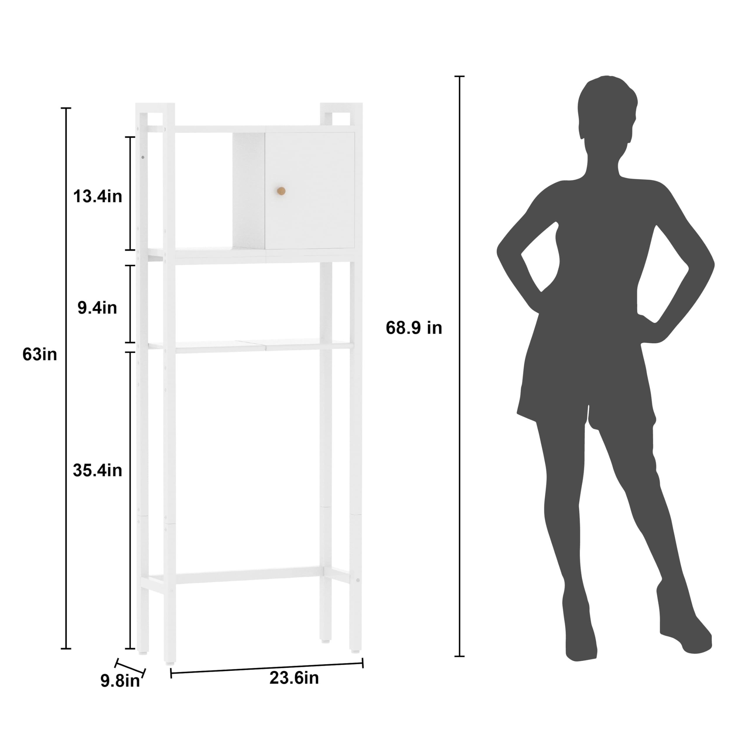 Over The Toilet Storage, 3 Tier Bathroom Organizer, Storage for Free Standing Wood Cabinet, Multifunctional Above Toilet Storage,White