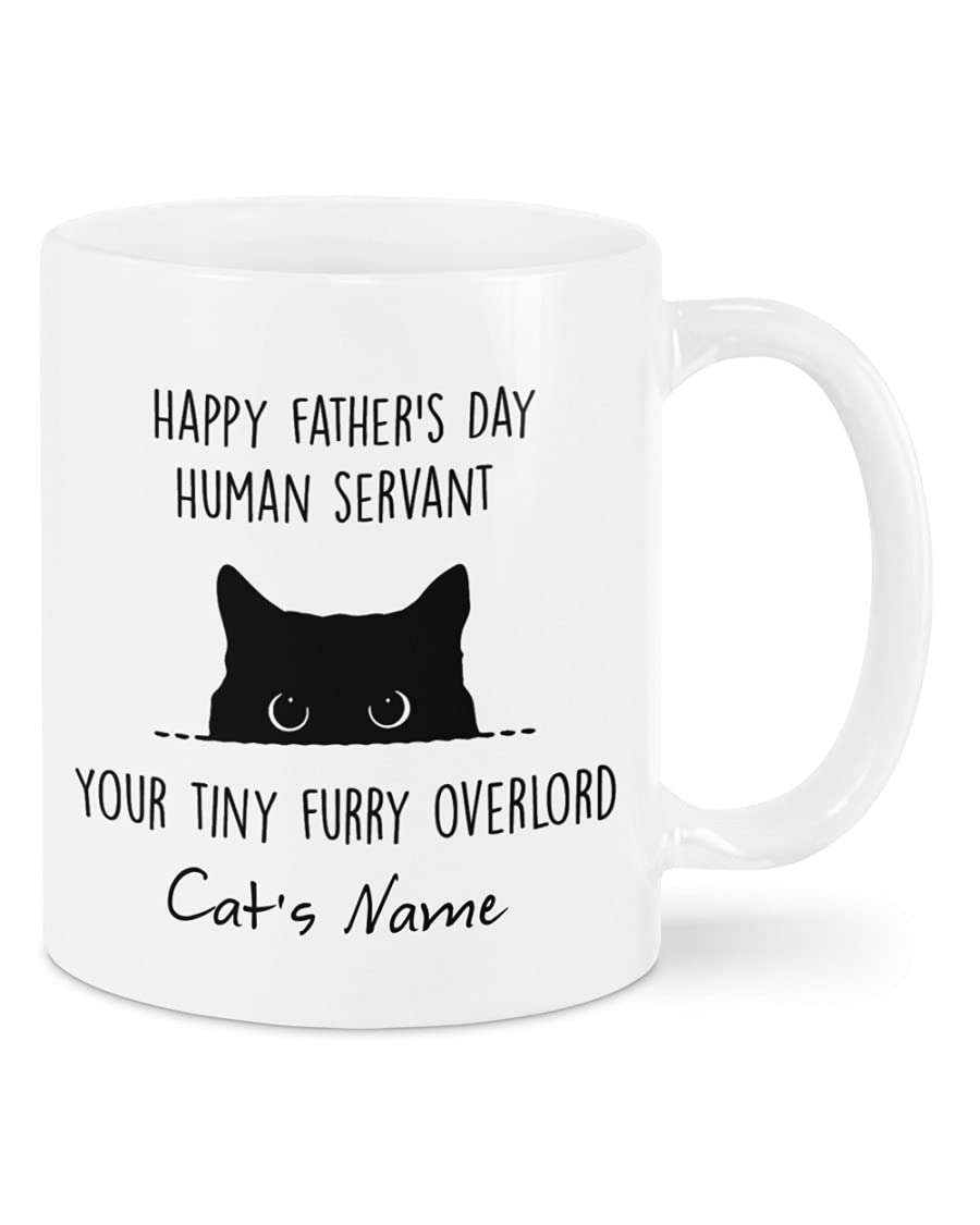 Lafine Personalized Funny Black Cat Mug Happy Mother's Day Father's Day Human Servant Your Tiny Furry Overlord Gifts For Cat Lover,
