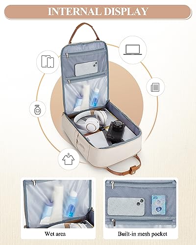 UPPACK Travel Laptop backpack for Women Work Bag Teacher Backpack Large Travel Backpack Women Carry On Backpack Laptop Backpacks for Men Personal Item Backpack for Airlines Outdoor Waterproof Beige