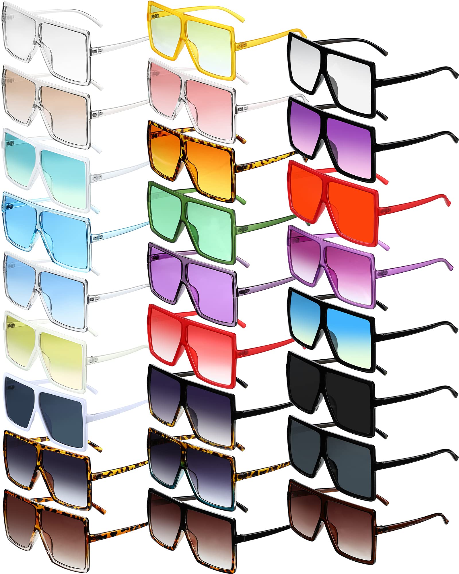 Frienda 26 Pairs Square Oversized Sunglasses for Women Men Flat Top Shades Oversize Sunglasses, 26 Colors